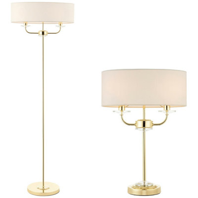 Standing Floor & Table Lamp Set Brass Crystal & Vintage White Shade ...