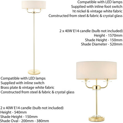 Standing Floor & Table Lamp Set Brass Crystal & Vintage White Shade ...