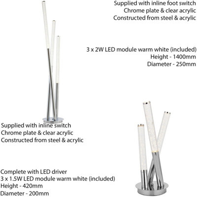 Standing Floor & Table Lamp Set Chrome & Acrylic Multi Arm Icicle Spike ...