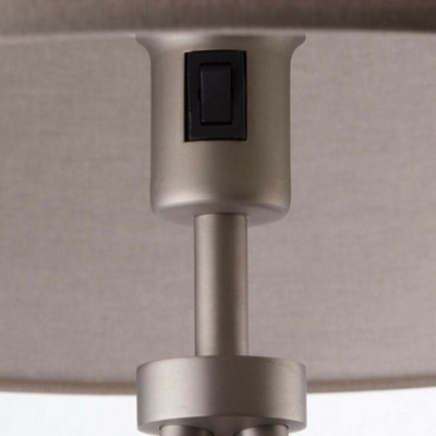 Standing Floor & Table Lamp Set Matt Nickel & Grey Shade Sleek Tripod ...
