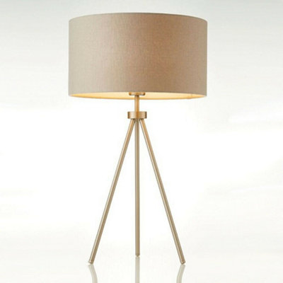 Standing Floor & Table Lamp Set Matt Nickel & Grey Shade Sleek Tripod ...