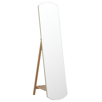 Standing Mirror with Shelf CHERBOURG 150 cm Pine Wood Light Brown