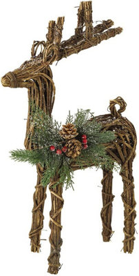 Standing Twig Reindeer Ornament with Pinecones, Berries & Faux Greenery ...