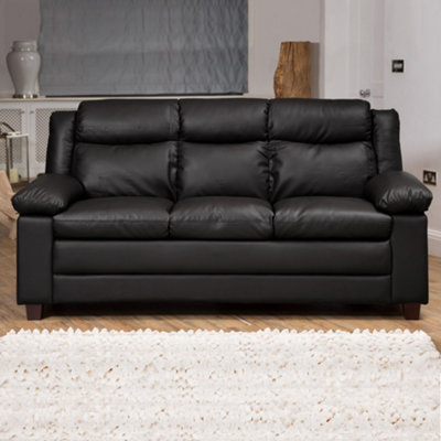 Standish 203cm Wide Black 3 Seat Bonded Leather Sofa with Removable Arm ...