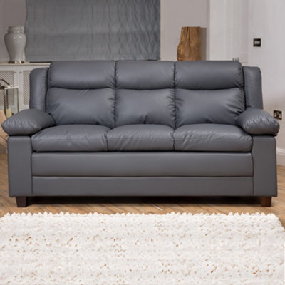 Standish 203cm Wide Grey 3 Seat Bonded Leather Sofa with Removable Arm ...