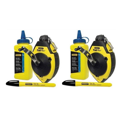 Stanley FatMax Chalk Line Set x2 30m Blue Chalk & Marker Pen STA047681 ...