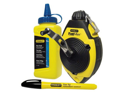 Stanley STA047681 FatMax Chalk Line Set 30m Blue Chalk & Marker Pen ...