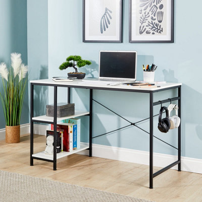 Stanton Computer Desk White Adjustable Shelves Storage Hook Home Office ...