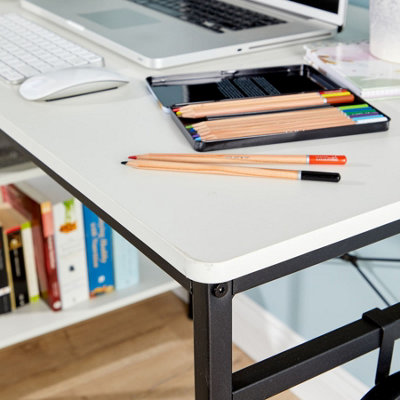 Stanton Computer Desk White Adjustable Shelves Storage Hook Home Office ...