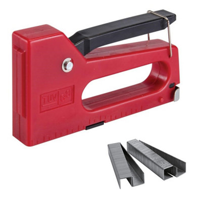 Staple Gun + 100 Staples Upholstery Craft Fabric Tacker Stapler Office ...