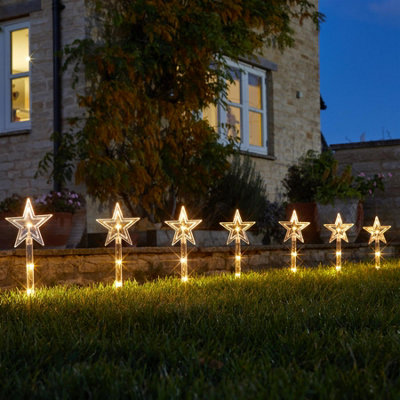 Star Stake Lights 8 pc Warm White LED Xmas Decor - Battery Garden Path ...