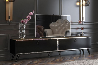 Black silver tv stand store