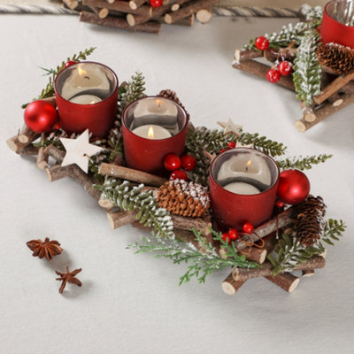 Stars and Baubles Trio Tealight Xmas Table Decoration Centrepiece ...
