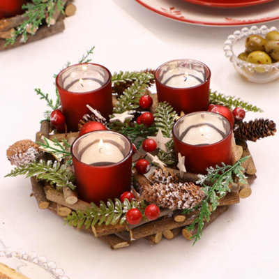 Stars and Baubles Wreath Tealight Xmas Table Decoration Centrepiece ...