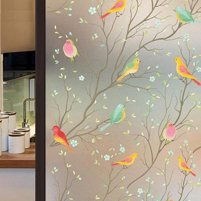 Static Cling Privacy Film - Easy to Apply Colourful Roosting Bird ...