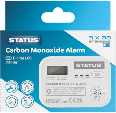 Status Carbon Monoxide Alarm with LCD Display Screen - Gas Detector - White