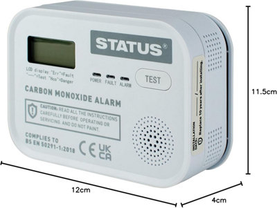 Status Carbon Monoxide Alarm with LCD Display Screen - Gas Detector - White