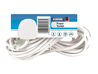 STATUS S2W6MS8 Extension Lead 240V 2-Gang 13A White 6m SIN2S6MW