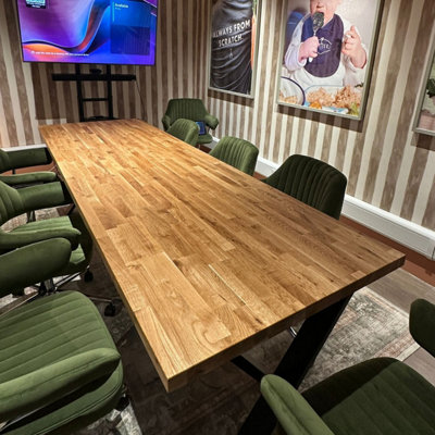 Staved Oak Dining Table - Slim X Legs