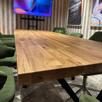 Staved Oak Dining Table - Slim X Legs