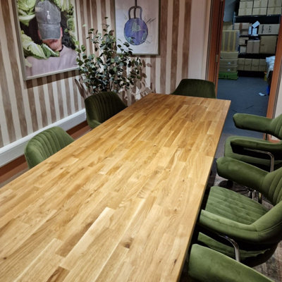 Staved Oak Dining Table - Slim X Legs