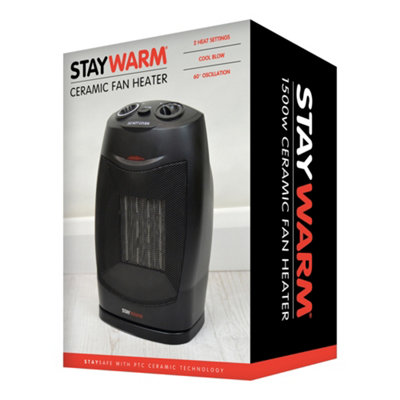 StayWarm 1500w Oscillating PTC Ceramic Fan Heater - Black