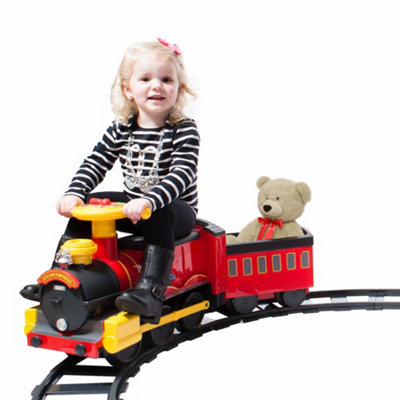 Steam Train Toddler 6v Battery Powered Interactive Ride On Set with Track