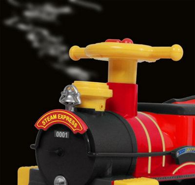 Steam Train Toddler 6v Battery Powered Interactive Ride On Set with Track