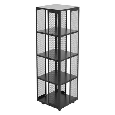 Steel Bookshelf Rack Black 4 Tier Bookcase Freestanding Storage Rack with Wheels