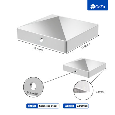 Steel Fence Post Cap Hot Dip Galvanised Pyramid Square Gate Post Top ...