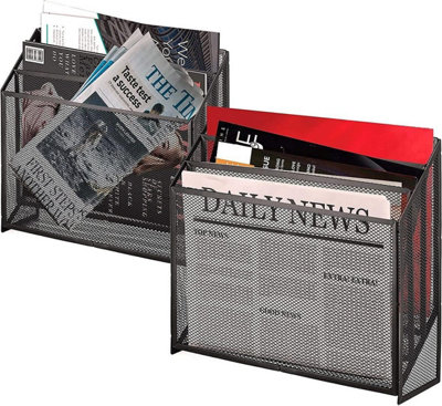 Steel Mesh Three Slot Standing File Organizer - Black - 2 Pack