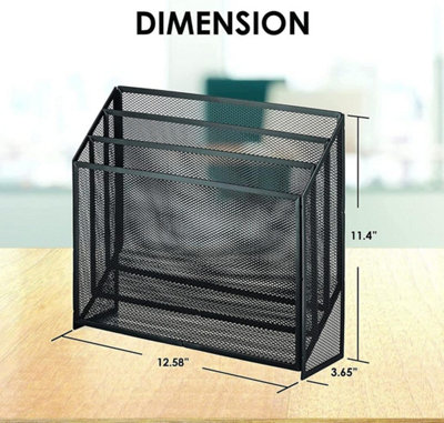 Steel Mesh Three Slot Standing File Organizer - Black - 2 Pack