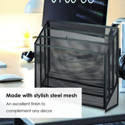 Steel Mesh Three Slot Standing File Organizer - Black - 2 Pack