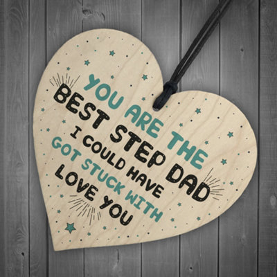Step Dad Gift Wooden Heart Step Dad Birthday Christmas Gift Thank You ...
