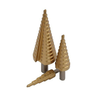 Step Drill HSS Tin Coated 3 Piece Cone Drill Bit Set (Neilsen CT1926 ...