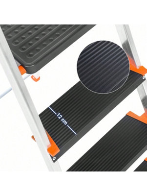 Step Ladder, 3-Step Folding Ladder With 12 Cm Wide Steps, With Tool ...
