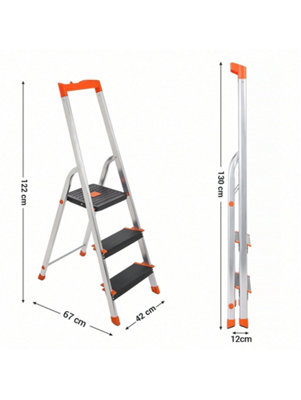 Step Ladder, 3-Step Folding Ladder With 12 Cm Wide Steps, With Tool ...