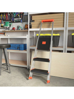 Step Ladder, 3-Step Folding Ladder With 12 Cm Wide Steps, With Tool ...
