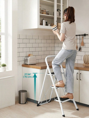 Step Ladder, 3-Step Ladder, Folding Ladder, Safety Lock, Space-Saving ...