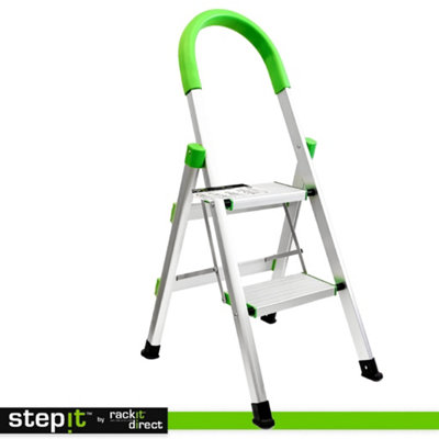 StepIt 2 Step Ladder - Portable Folding Aluminium with Deep Steps, Soft ...