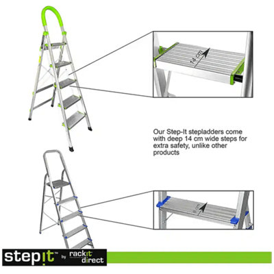 StepIt 3 Step Ladder Portable Folding Aluminium Deep Steps 3 Year ...