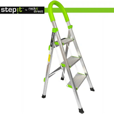 StepIt 3 Step Ladder Portable Folding Aluminium Deep Steps 3 Year ...