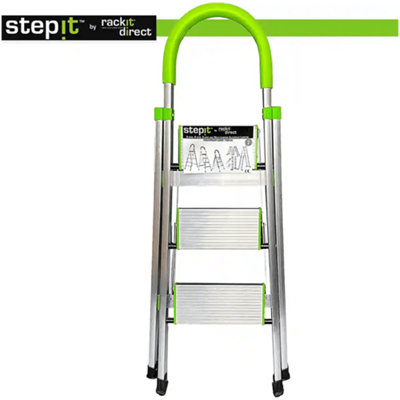 StepIt 3 Step Ladder Portable Folding Aluminium Deep Steps 3 Year ...