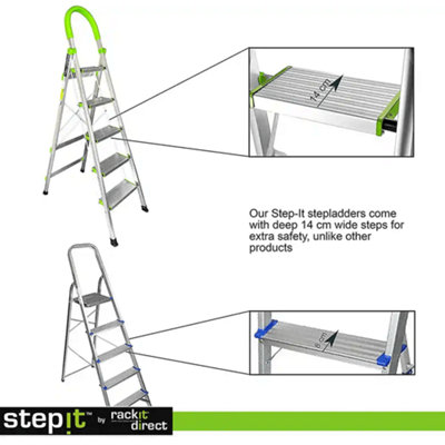 StepIt 4 Step Ladder 3 Year Warranty 150kg Capacity Portable Folding ...