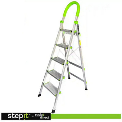 StepIt 5 Step Ladder - Portable Folding with Wide Steps, Soft Grip ...