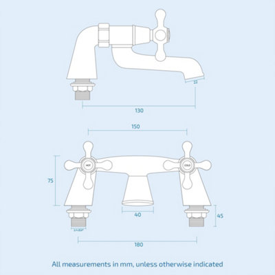 Sterling Traditional Bath Filler Mixer & Basin Tap Pack Hot & Cold Pair ...