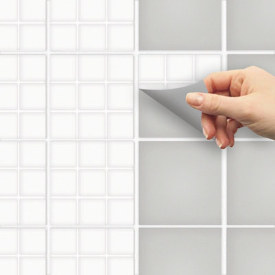 Stick and Go 18 Tile Stickers : White Mosaic - To stick over 10cm x ...