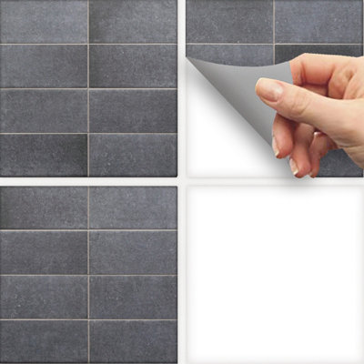 Stick and Go 8 Tile Stickers : Graphite - To stick over 15cm x 15cm ...