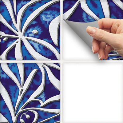 Stick and Go 8 Tile Stickers : Indigo Frieze - To stick over 15cm x ...