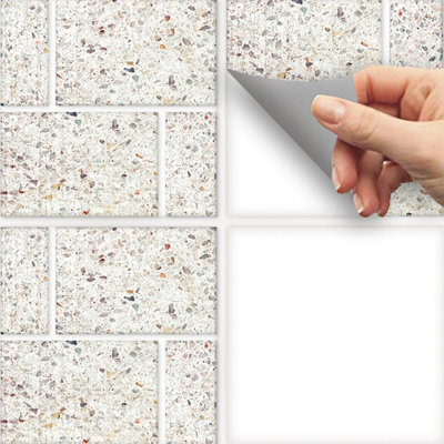 Stick and Go 8 Tile Stickers : Terrazzo Brick - To stick over 15cm x ...